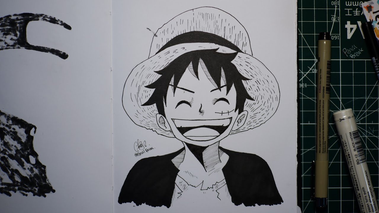 🔴 How to drawing Monkey D Luffy - one piece proses with pencil and pen ...