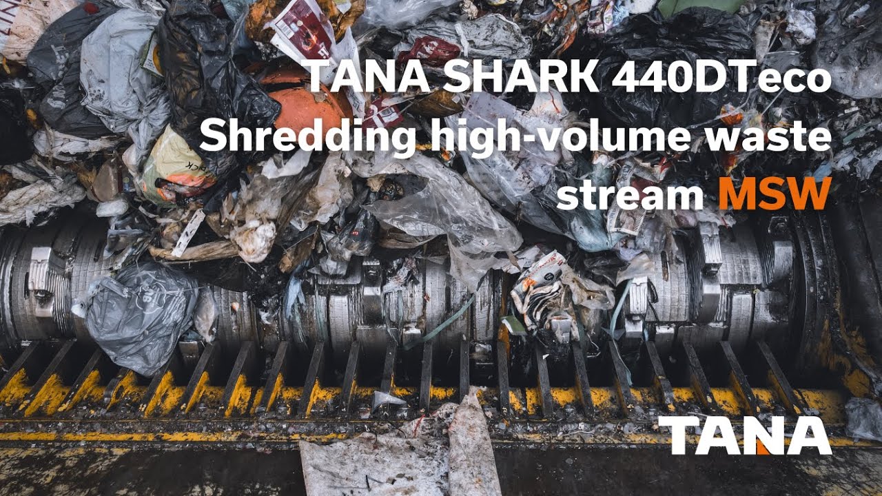 Shredding a high-volume waste stream MSW with TANA Shark 440DTeco - YouTube