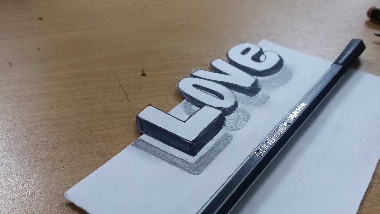 3D drawing. how to write love in 3D. #love. #3d_drawing. - YouTube