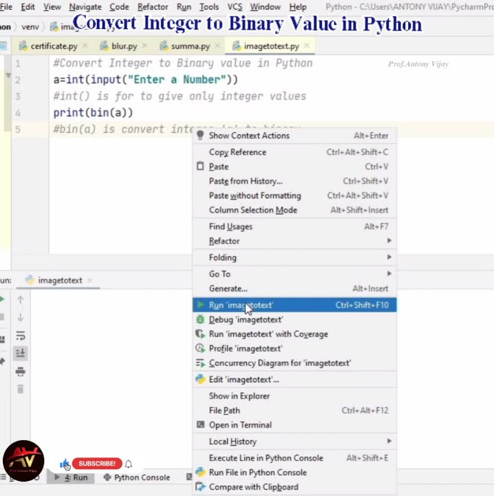Convert Integer to Binary Value in Python |Prof.Antony Vijay #shorts - YouTube