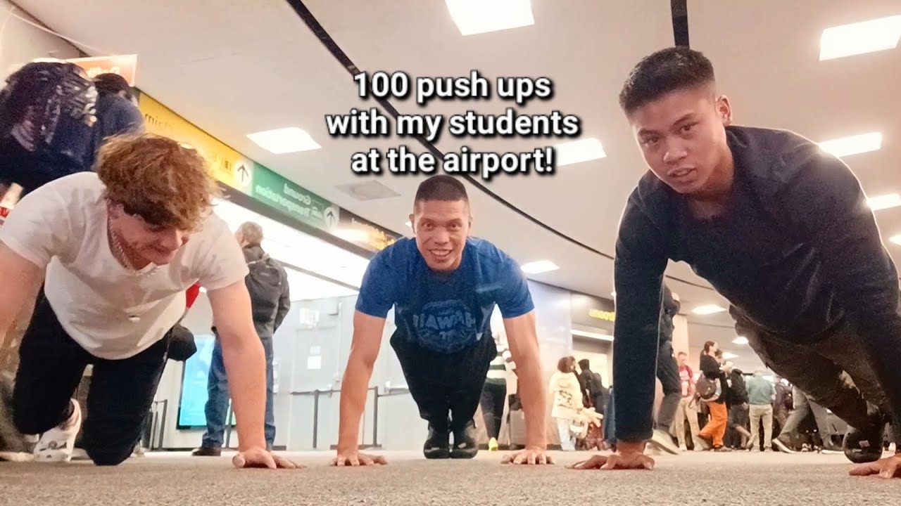 100 push ups with my students in the New Jersey airport! - YouTube