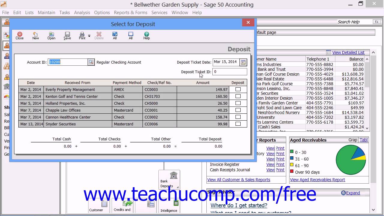Sage 50 2014 Tutorial Selecting Deposits Sage Training Lesson 6.10 ...
