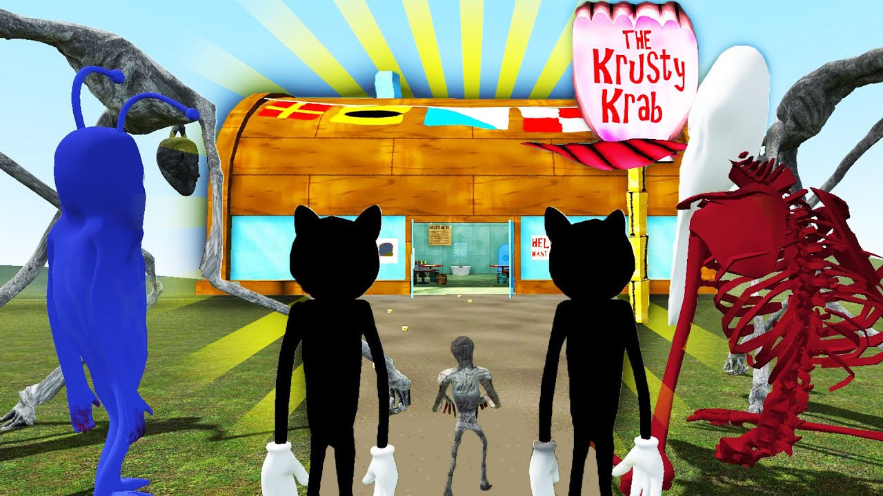 TREVOR HENDERSON MOB INVADES KRUSTY KRAB (Garry's Mod) Monster Survival ...