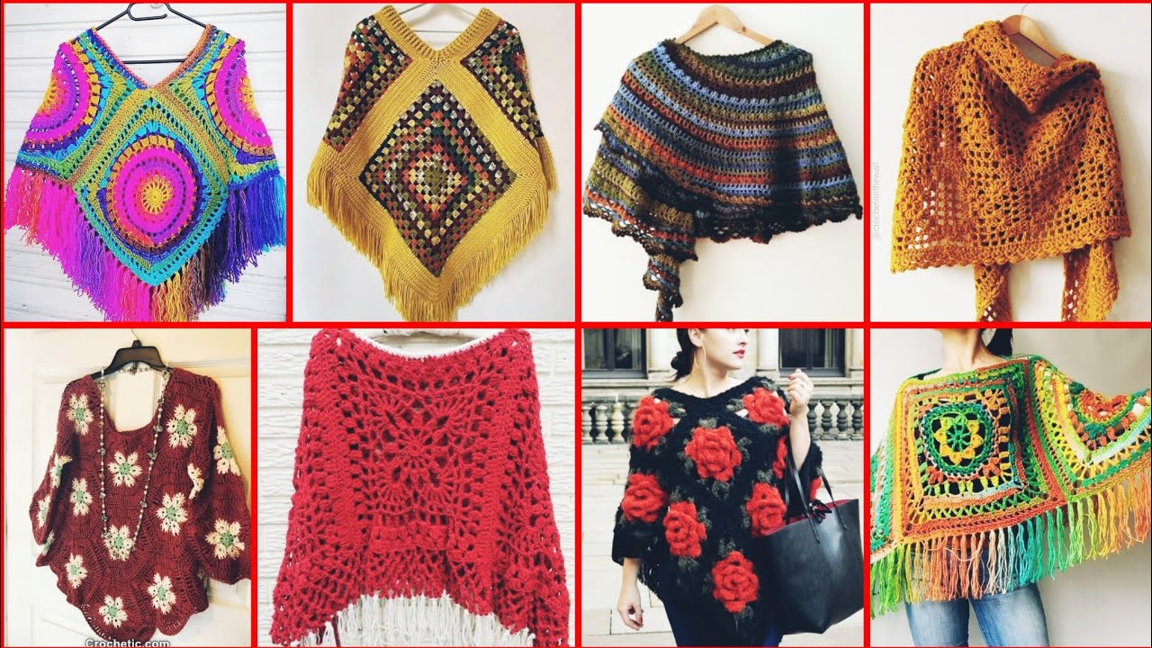 Granny Square Beautiful Crochet Poncho Cap Cover Up Pattern Designing ...