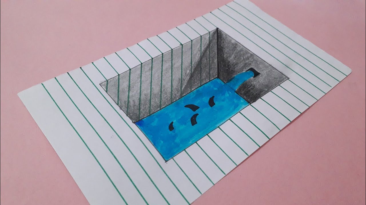 Easy to draw 3d optical illusions on papar || 3d pond with fish . - YouTube