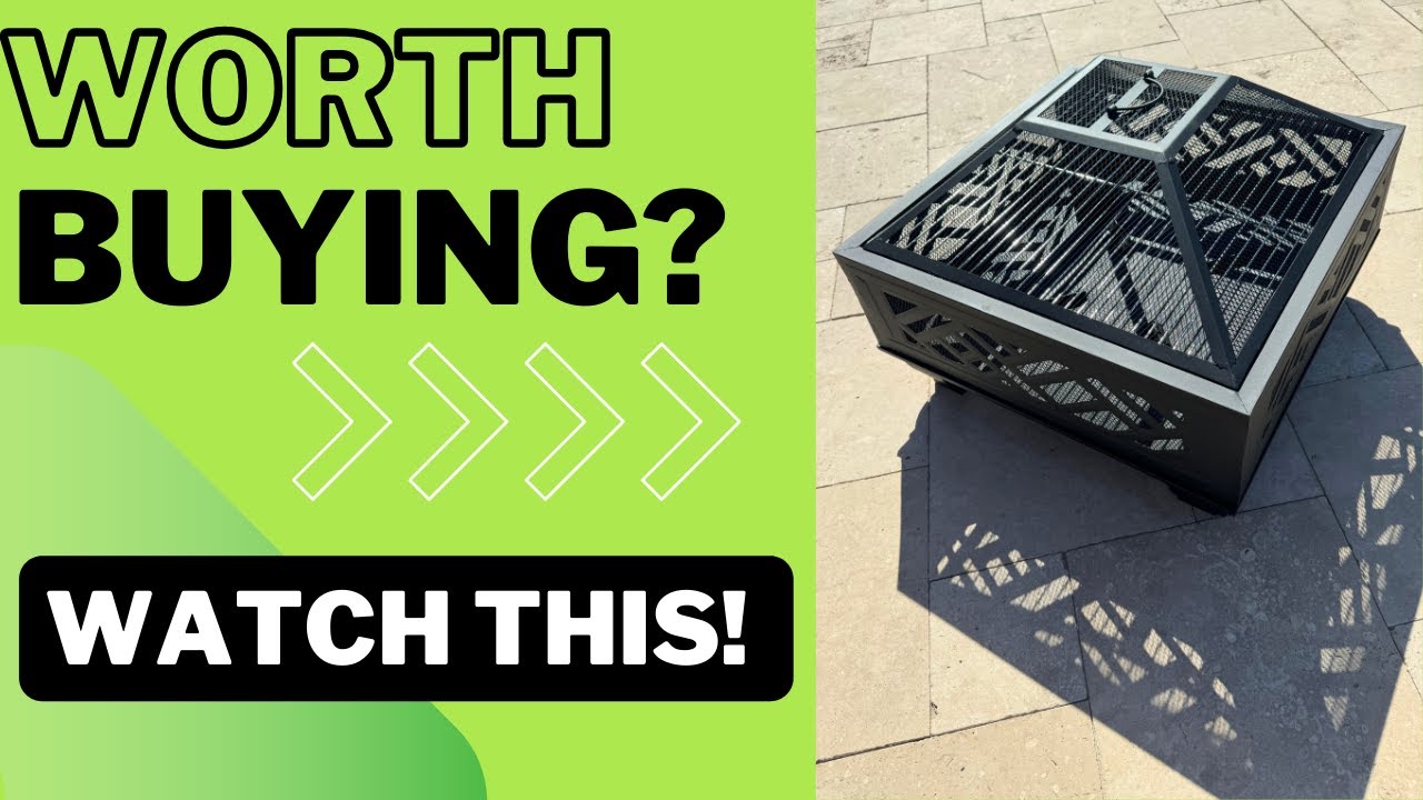 Review of 26" Steel Square Wood Burning Fire Pit with Grill and Poker ...
