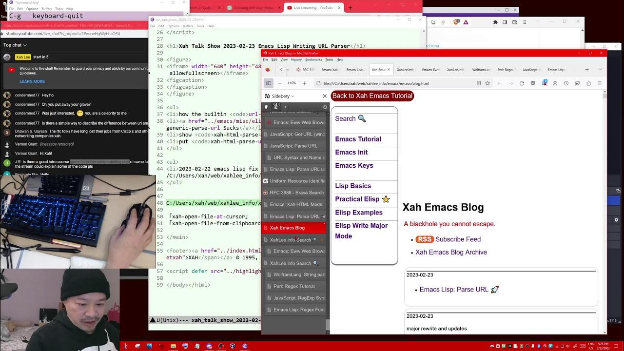 Xah Talk Show 2023-02-23 Emacs Lisp Writing URL Parser - YouTube