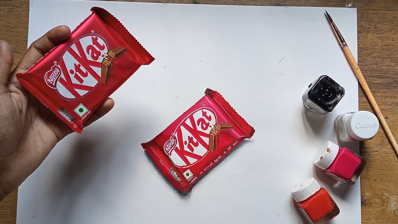 How to draw realistic kit kat chocolate ll 3d painting ll #art #painting - YouTube
