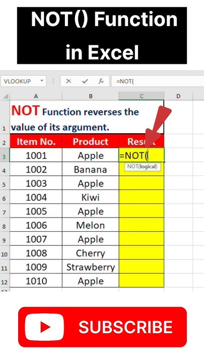 NOT() Function in Excel#Excel NOT() Formula#Excel#exceltutorial#shorts#viral#excelshorts# ...