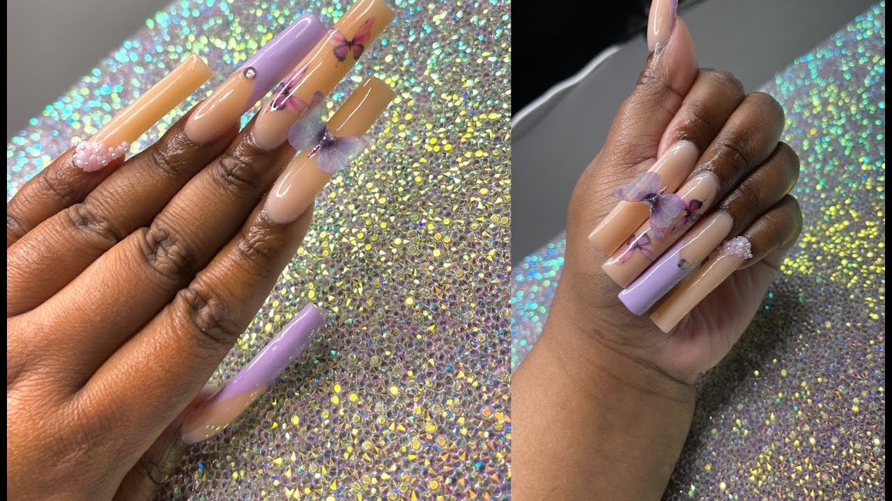 Purple Polygel Nails 💜| Easy Tutorial| Butterfly Nails - YouTube