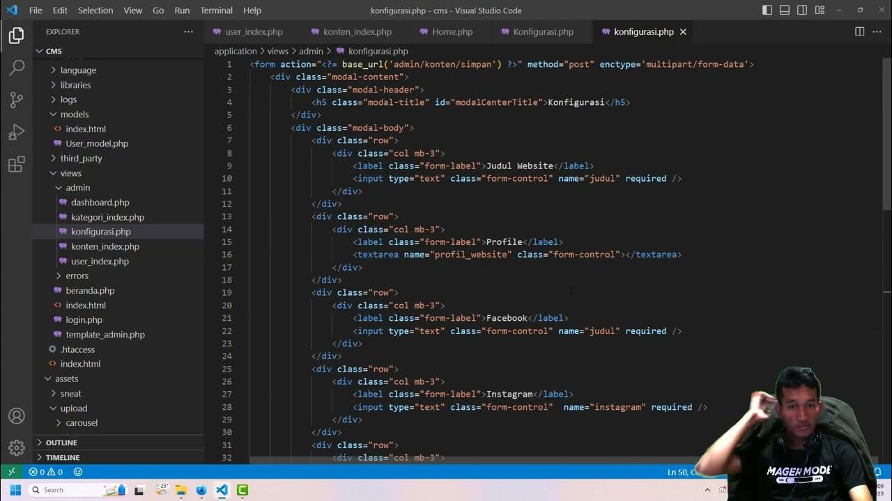 Membuat CMS Codeigniter 3- Bagian 12 menu konfigurasi website - YouTube