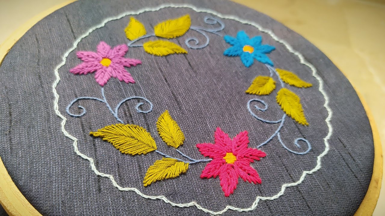 hand embroidery design tutorial with circle shape | hand embroidery ...