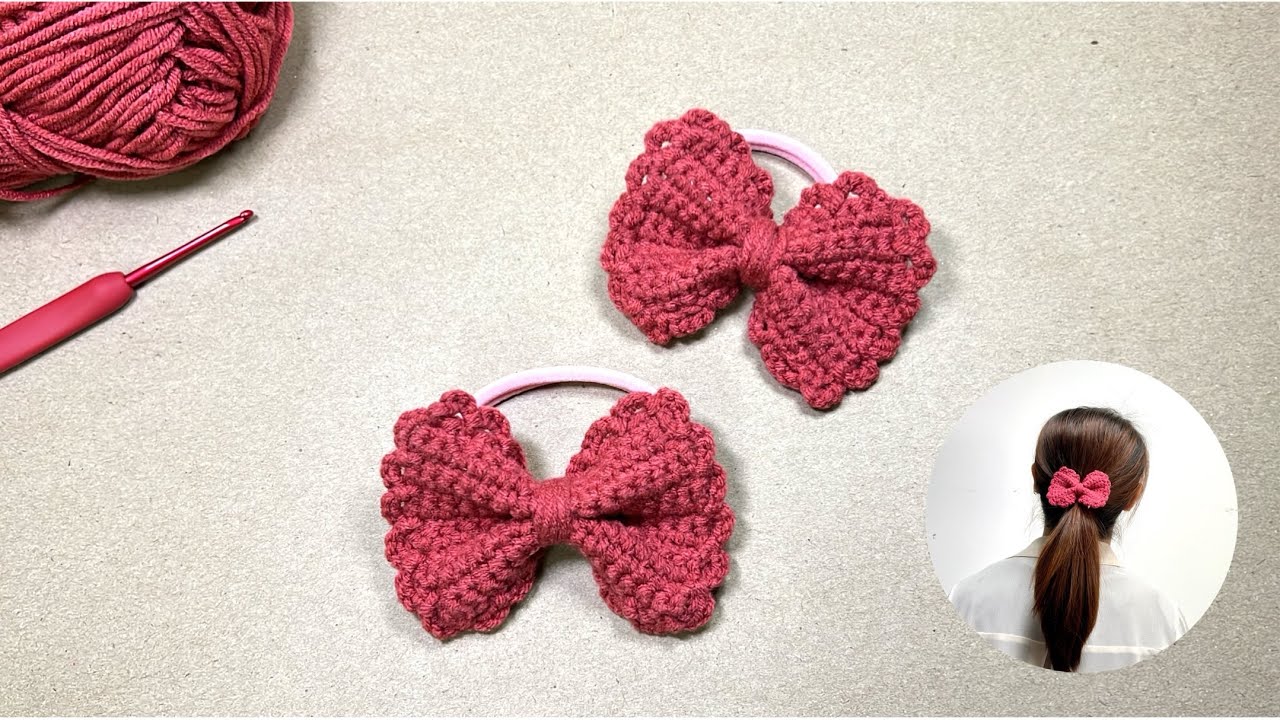 Super easy crochet bow hair tie | Bow crochet tutorial - YouTube