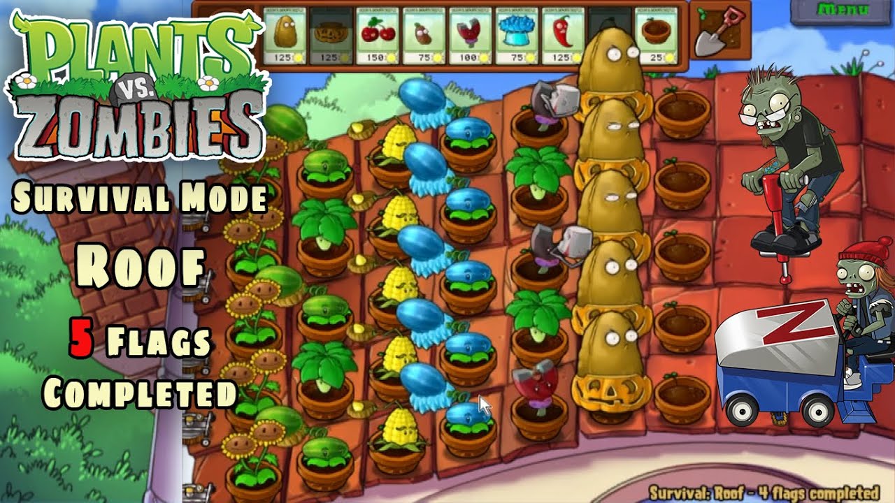 Plants vs Zombies | Survival Mode | Roof | 5 Flags Won | PVZ Gameplay ...