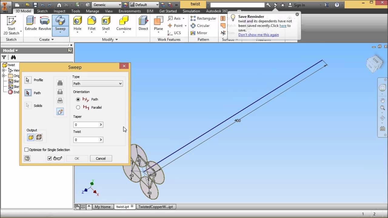 Autodesk Inventor 2015 Sweep & Twist - YouTube