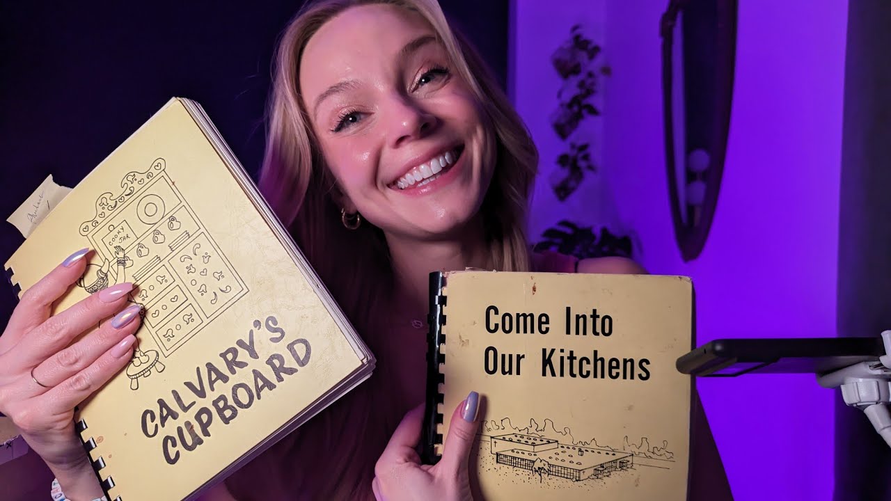 Vintage Cookbook ASMR | Paper Sounds, page turning, tapping and whispering 👩‍🍳📚 - YouTube