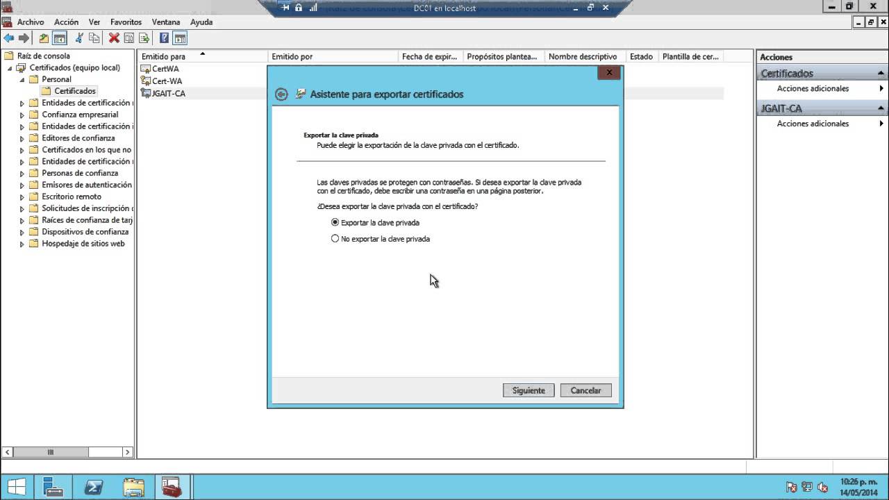 Windows Server 2012 R2 - Exportar certificados vía MMC - YouTube