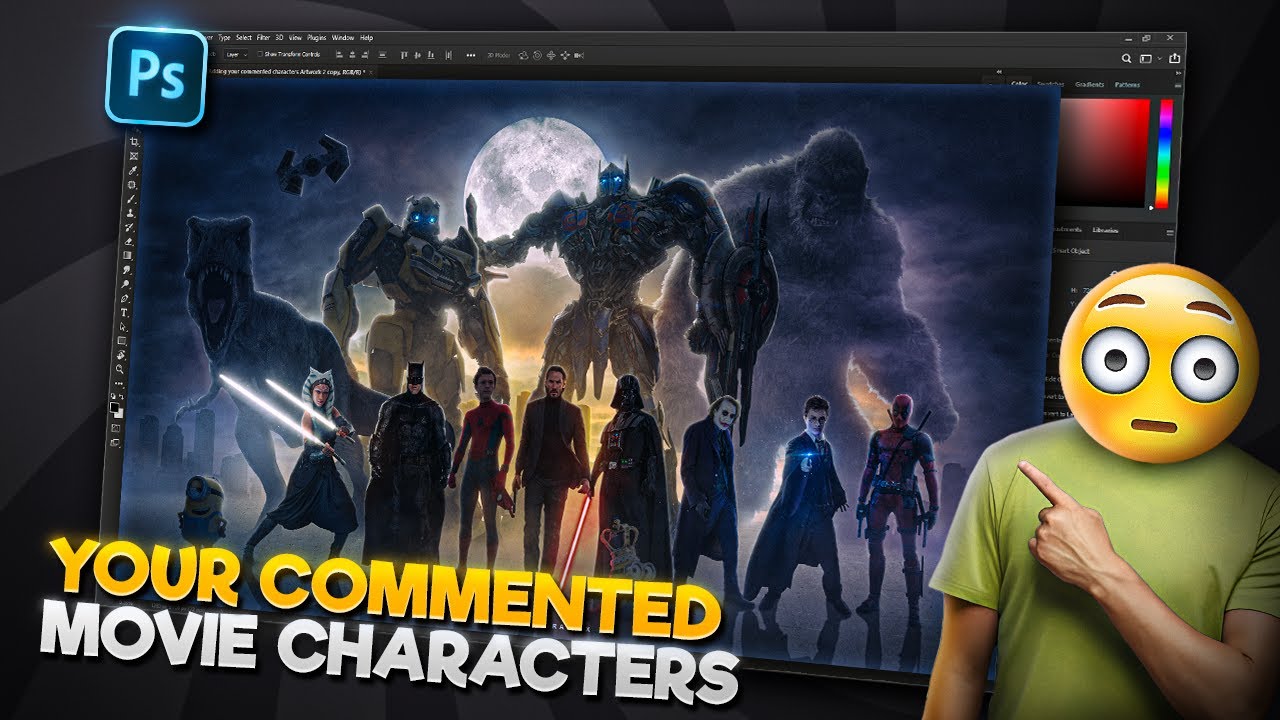 Adding your Commented Movie Characters in one Photoshop Edit - YouTube