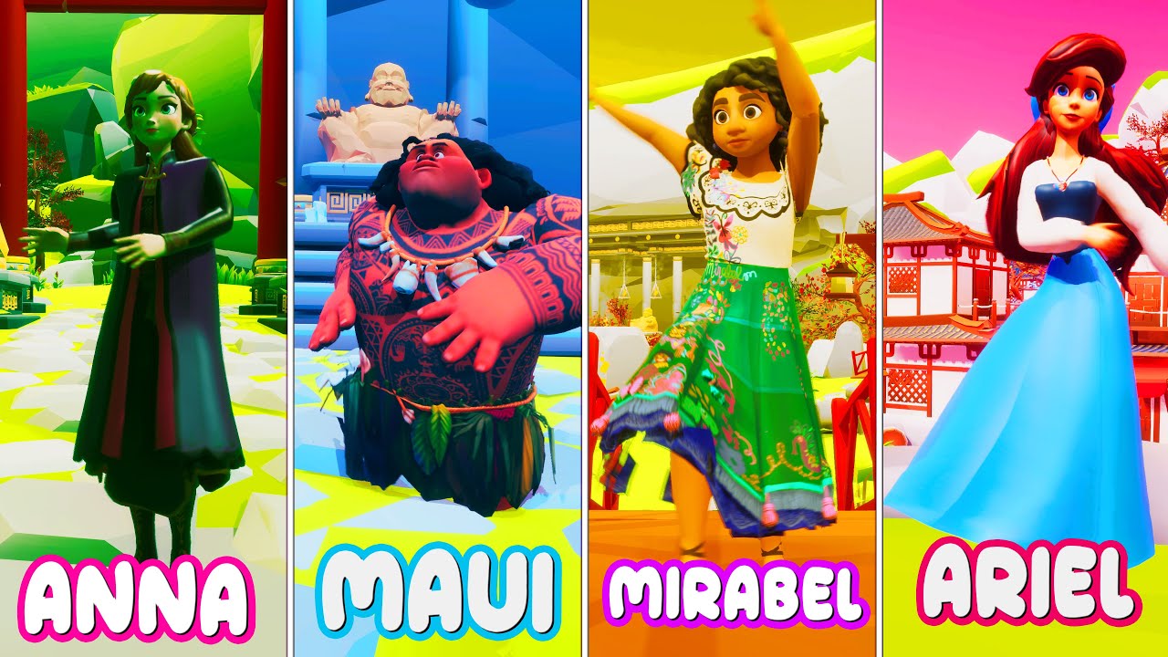 Anna from Frozen Vs Maui Vs Mirabel Encanto Vs Ariel The Little Mermaid ...