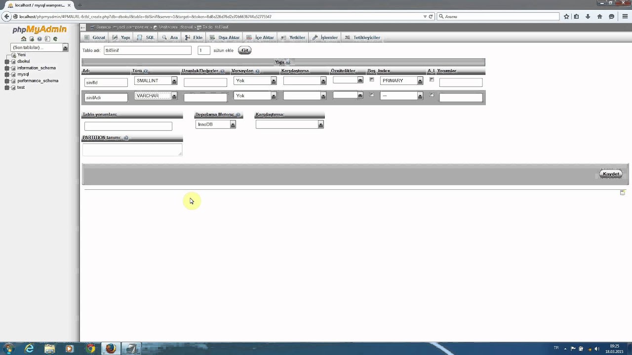 3-Phpmyadmin ile tablo oluşturma - YouTube