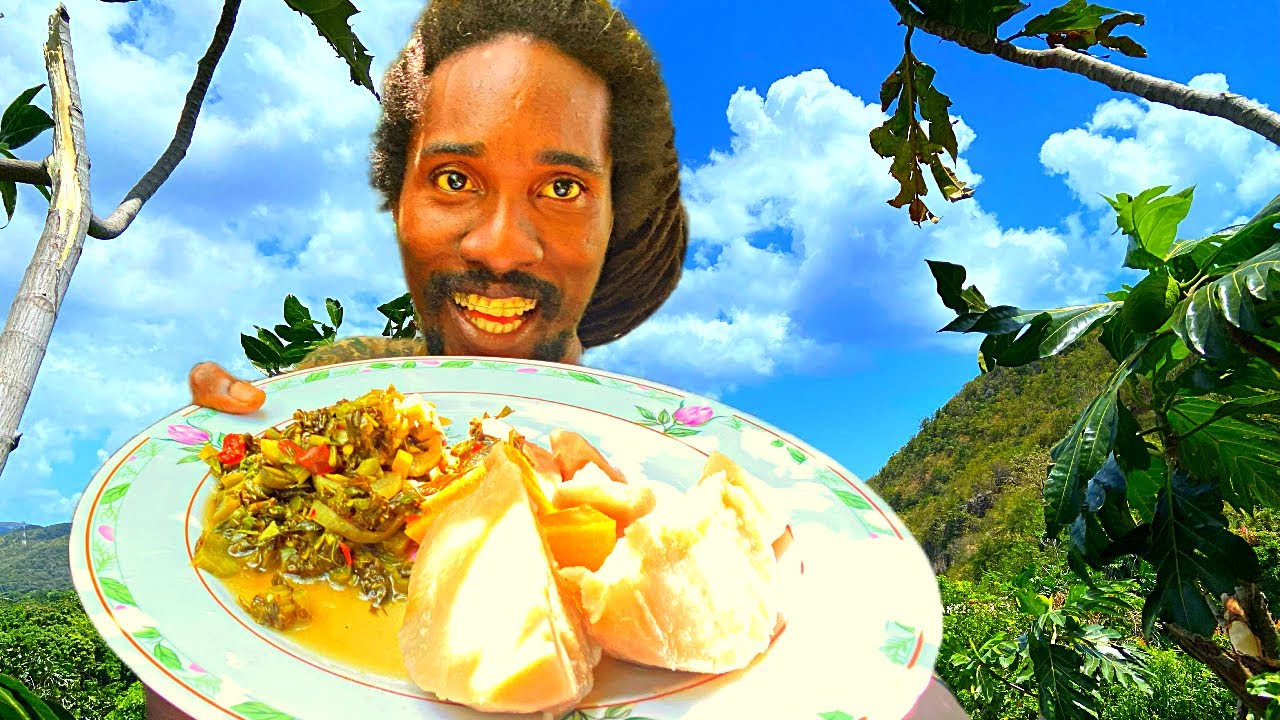 JAMAICAN OUTDOOR COOKING,YAM,COCO AND DASHEEN WITH CALLALOO FOR HIS BREAKFAST #food #callaloo # ...