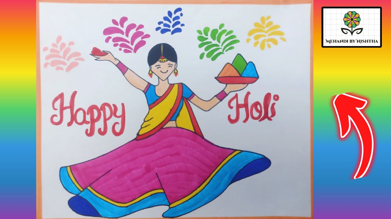Beautiful Holi Drawing/ Happy Holi Drawing/Holi Festival Drawing Easy ...