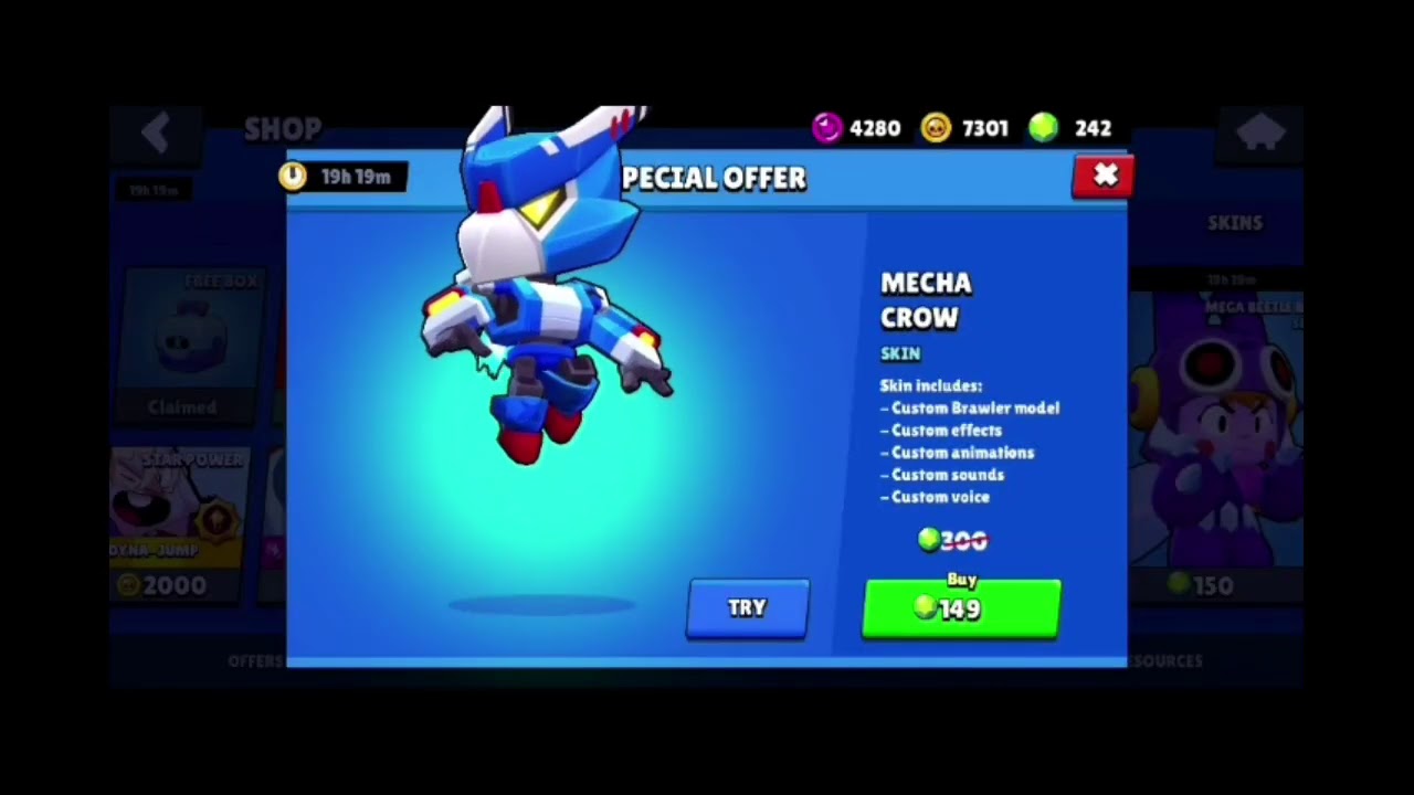 Buying Blue Mecha Crow for 149 Gems | Brawl Stars Blue Mecha Crow ...