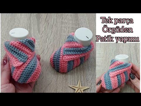 pembe ve grinin uyumu ✅ tek parça örgüden bebek Patik modeli yapılışı / örgü patik modelleri