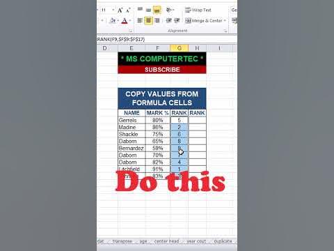 How to copy values from formula cells #mscomputertec #excel #excelvideos #excelshortsvideo # ...