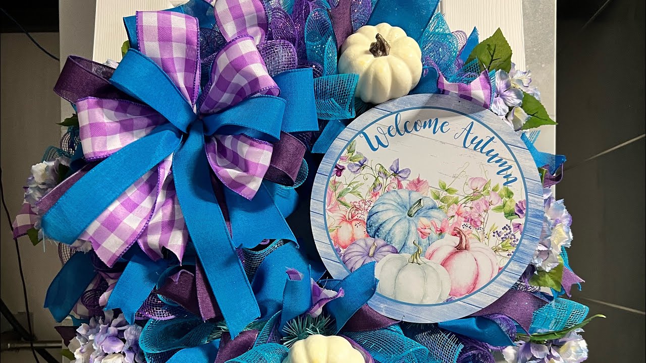 Purple and Turquoise Autumn ruffle deco mesh wreath| Hard Working Mom ...