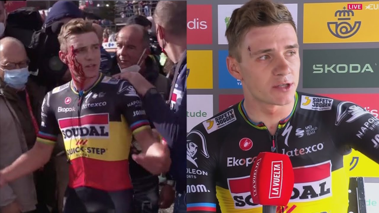 REMCO EVENEPOEL REACTS AFTER STAGE WIN, LEAD AND FALL AT THE FINISH ...