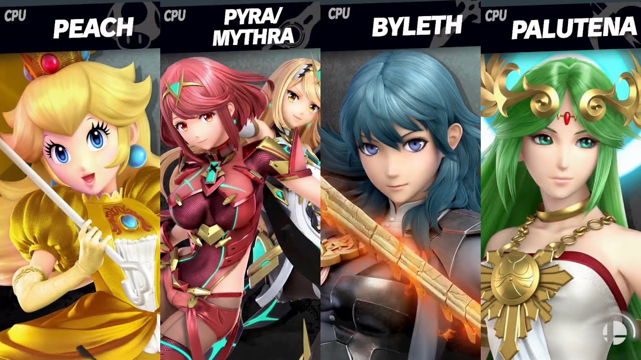Super Smash Bros. Ultimate - Peach vs Pyra/Mythra vs Byleth vs Palutena ...