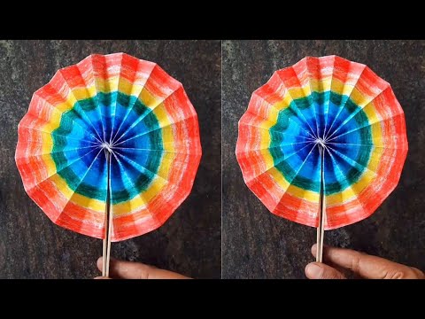 Rainbow Design Paper Fan Making Tutorial | Paper Fan Origami - YouTube
