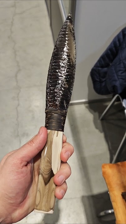 Нож из Обсидиана и Рукоять Окаменелое Дерево от Ножи Каменного Века ...