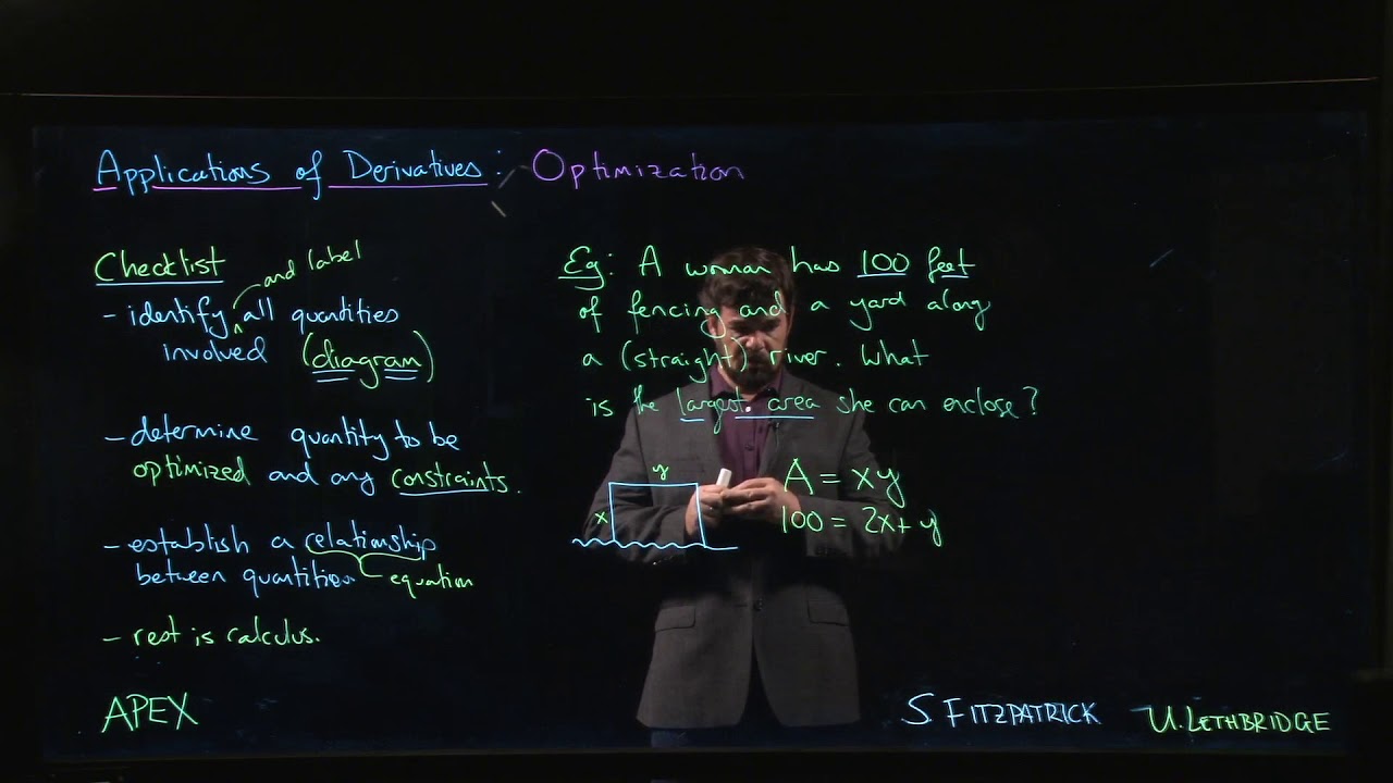 Derivative Applications: Optimization - 02. Fence Along River - YouTube