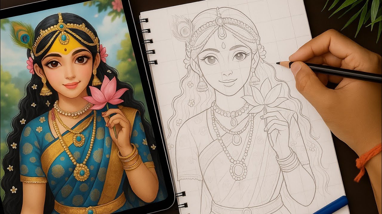 Radha Rani drawing 🥰/ Radha Rani drawing with oil pastel/ how to draw ...