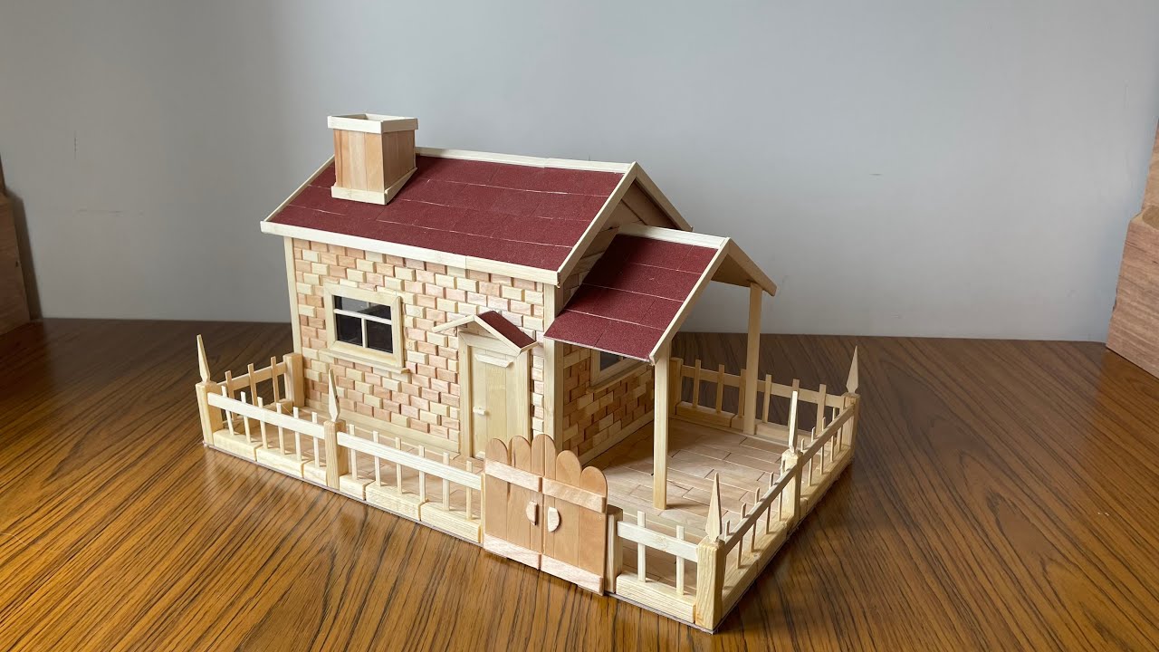 How to make a miniature wooden house. DIY. Ahşap çubuklardan maket ev ...
