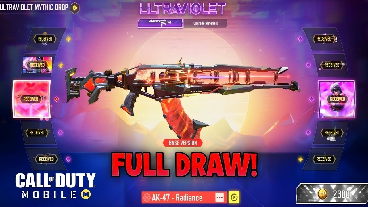 Mythic AK47 RADIANCE Full Lucky Draw COD Mobile - ULTRAVIOLET MYTHIC DROP - YouTube