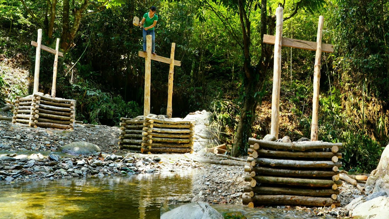 Big Project How to Build a Strong Wooden Bridge Across a Stream Fork ...