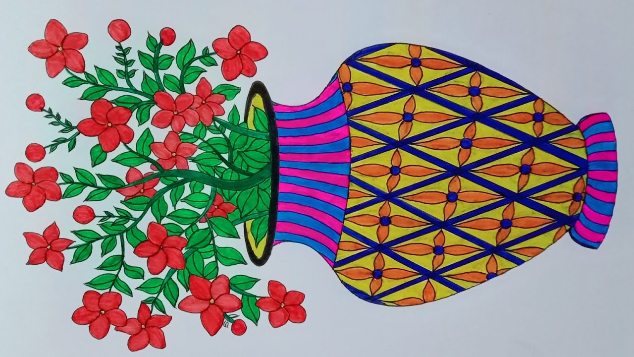 Red colour jasmine flowers | fuldani drawing | flower pot | chitra ...