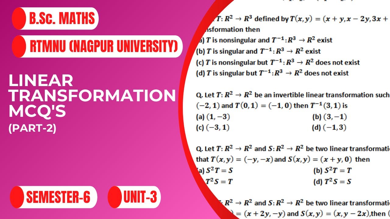LinearTransformation | MCQ | Part-2 | Inverse Linear Transformation ...