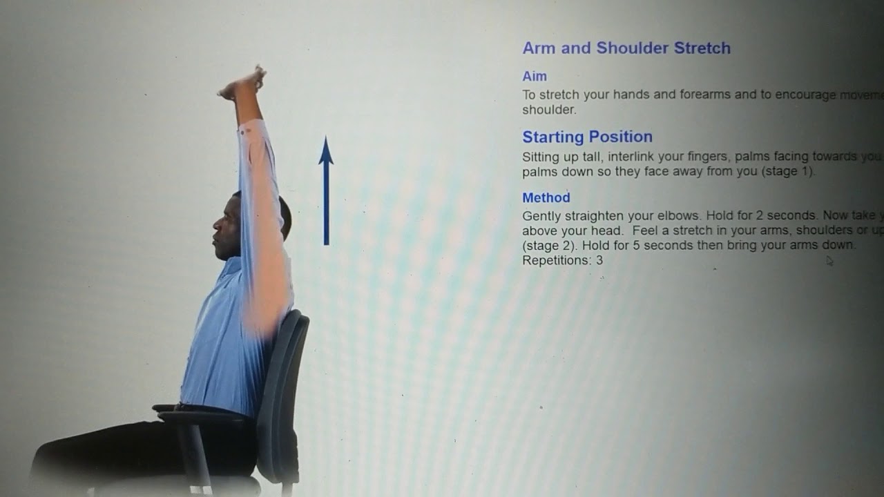 Ergonomics at my workplace - How to stretch your arm and shoulder - YouTube