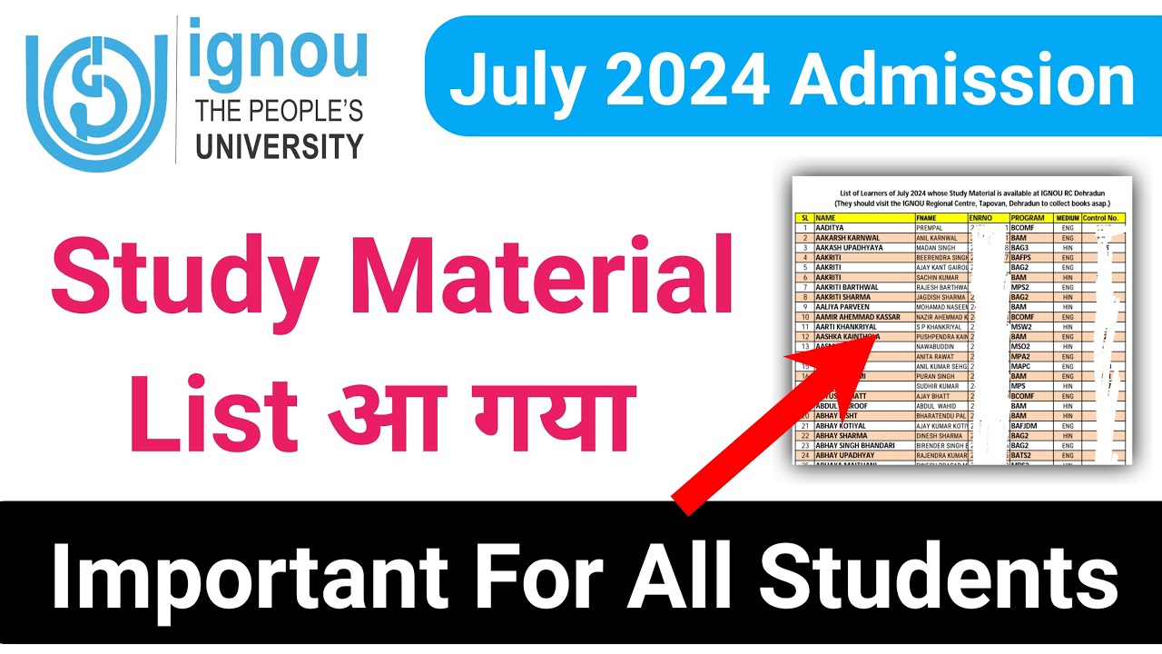 (Breaking News)Study Material List आ गया | IGNOU Update 2024 - YouTube