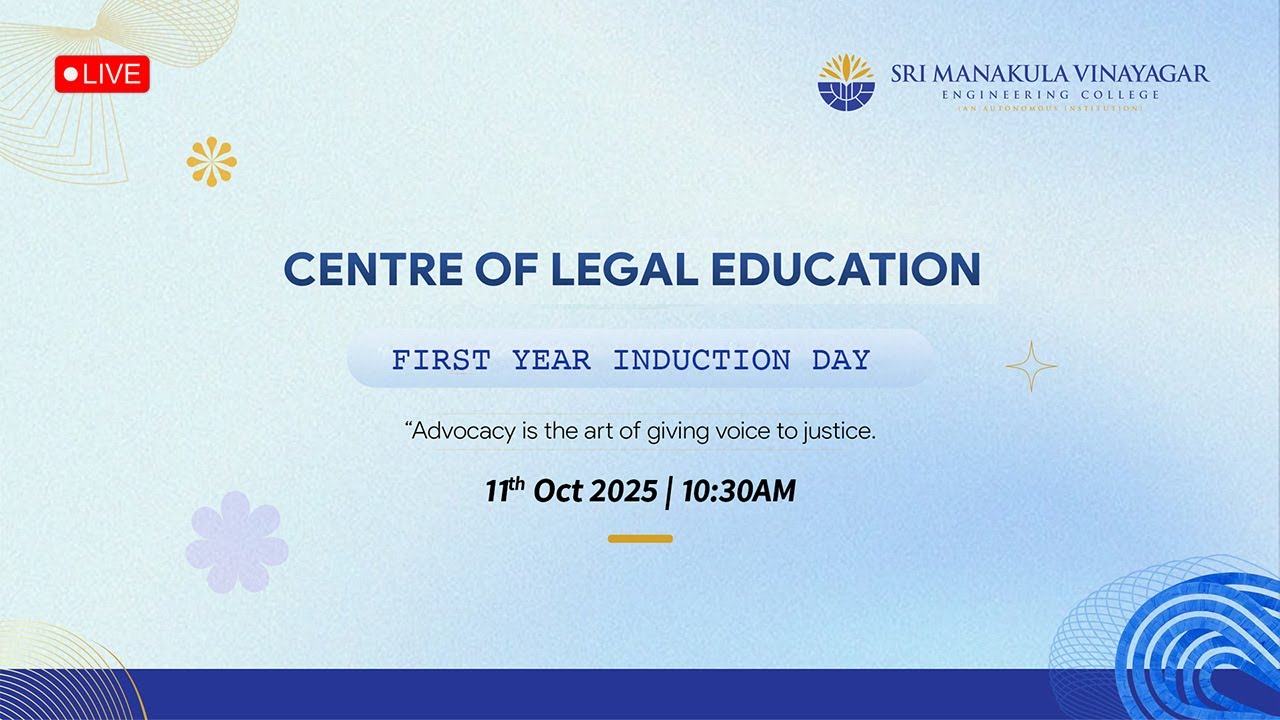 🎓 Centre of Legal Education – First Year Induction Day | SMVEC - YouTube
