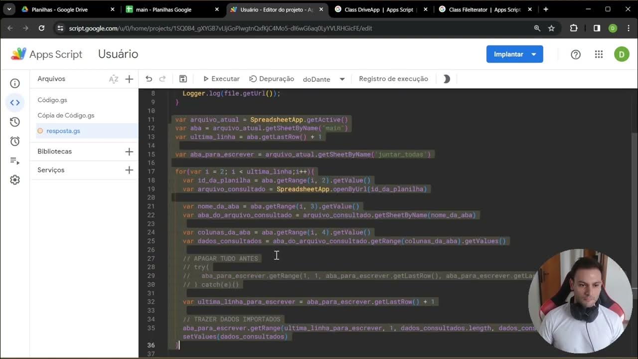 Importando todas as planilhas de uma pasta Apps Script - YouTube