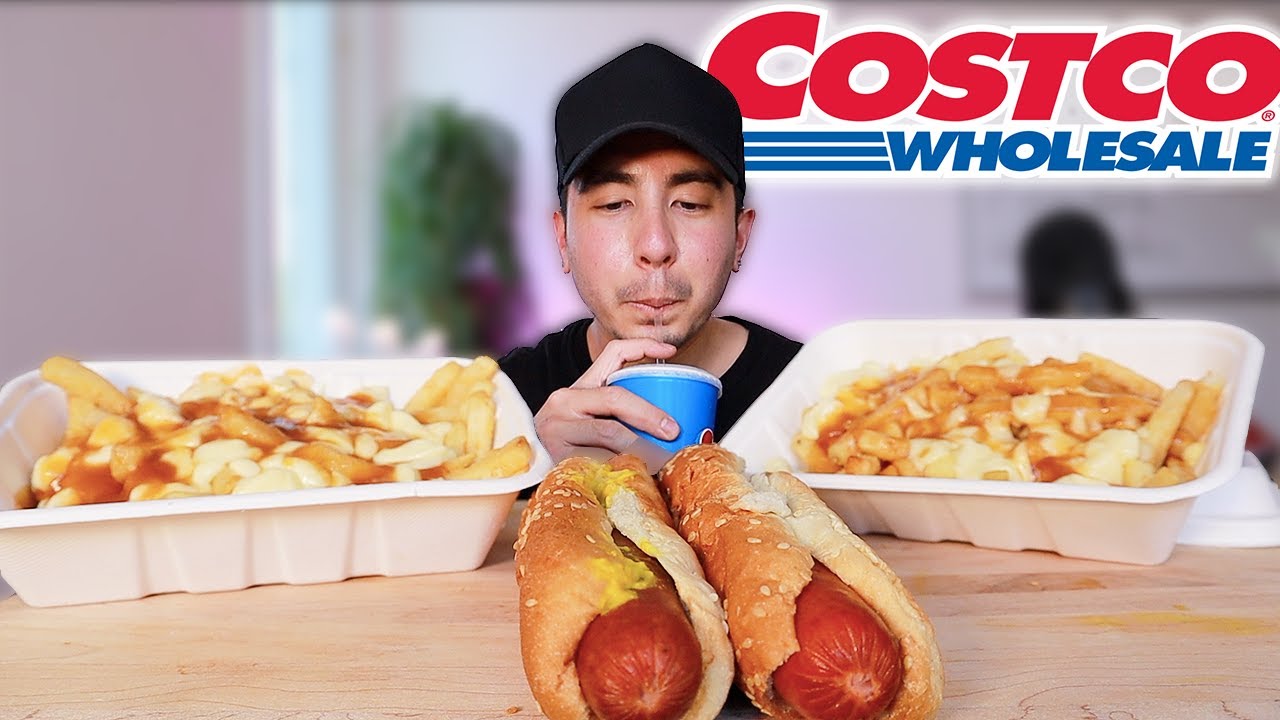 CHEAP BUT DELICIOUS COSTCO FOOD COURT + POUTINE + HOT DOGS | MUKBANG ...