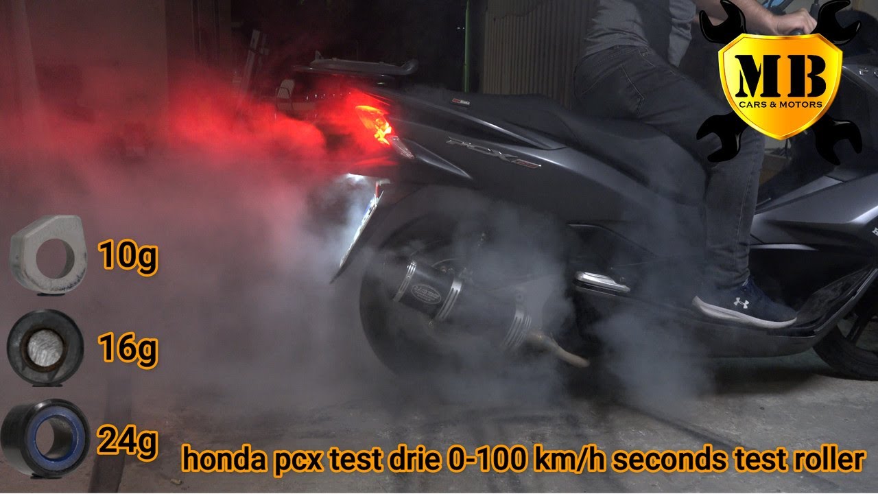 test drie honda pcx 0-100 km/h seconds test roller 10g 16g (3 24g 3 16g ...