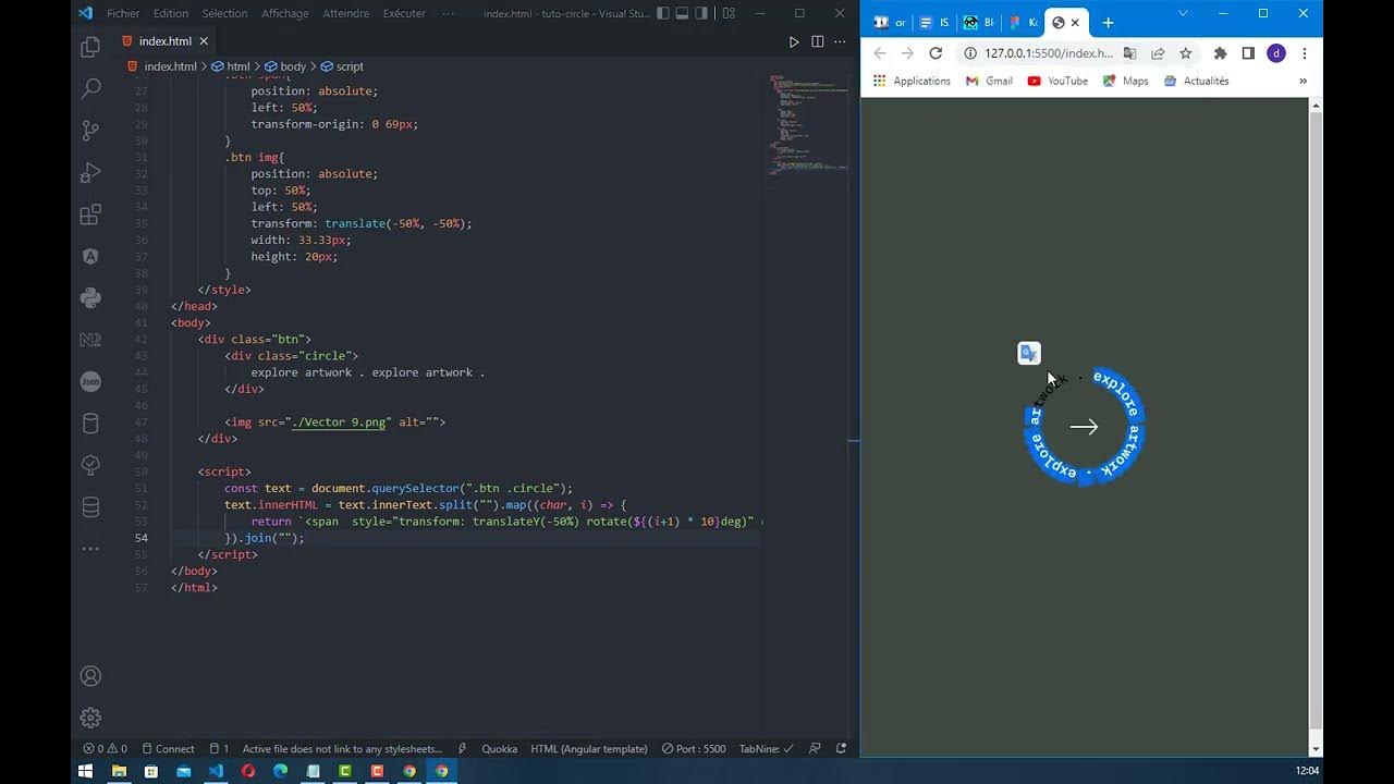 réaliser un cercle avec du texte en css et en javaScript - YouTube