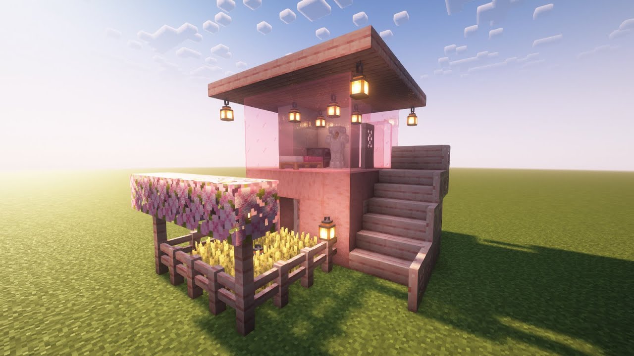 How To Build A Cherry Blossom Starter House In Minecraft - YouTube