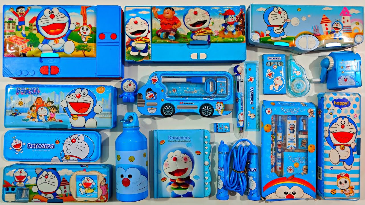Unboxing Doraemon Stationery📚, Jumbo Pencil Box, Pen, Eraser, Sharpener ...